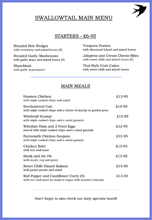 Menus - The Swallowtail