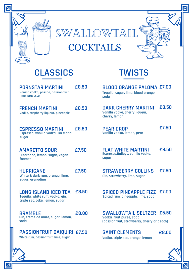 Menus - The Swallowtail